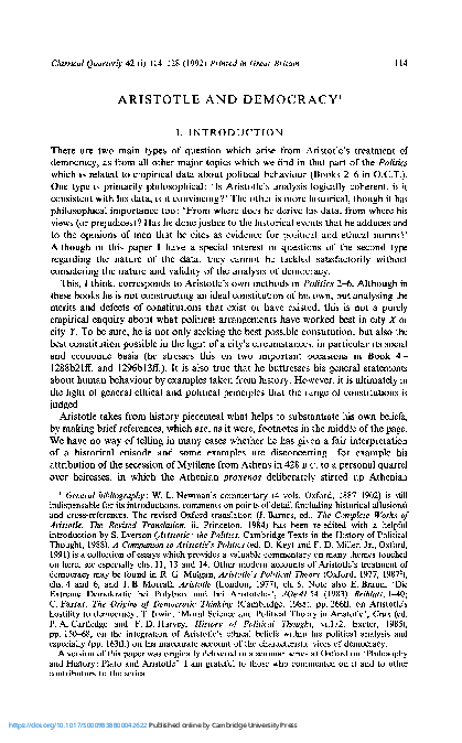 (PDF) Aristotle and Democracy
