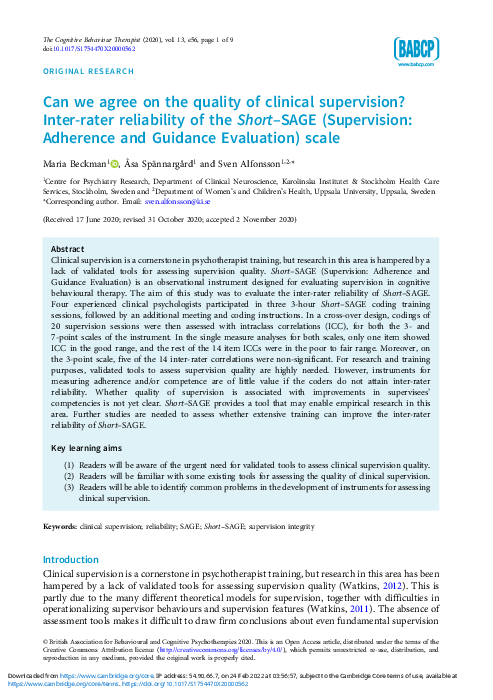 (PDF) Can we agree on the quality of clinical supervision? Inter-rater ...