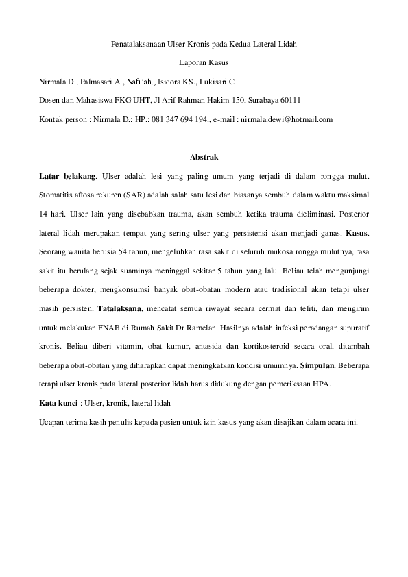 (PDF) Penatalaksanaan Ulser Kronis pada Kedua Lateral Lidah