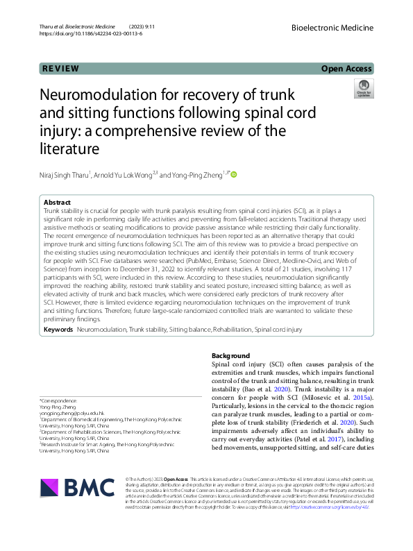 (PDF) Neuromodulation for recovery of trunk and sitting functions ...