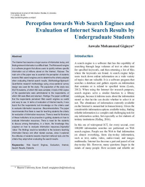 (PDF) Perception towards Web Search Engines and Evaluation of Internet ...