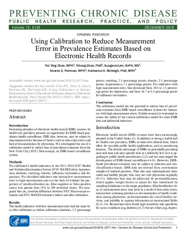 (PDF) Using Calibration to Reduce Measurement Error in Prevalence ...