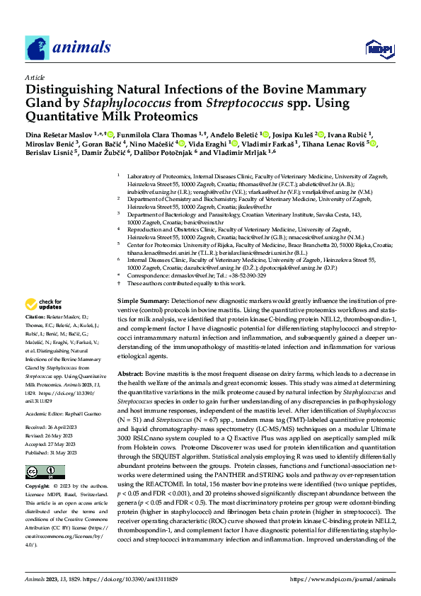 (PDF) Distinguishing Natural Infections of the Bovine Mammary Gland by ...