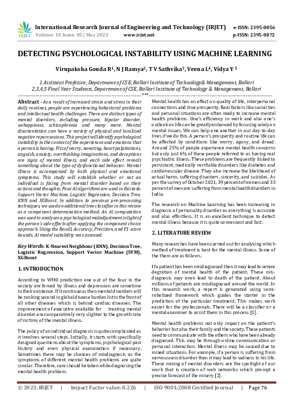 (PDF) DETECTING PSYCHOLOGICAL INSTABILITY USING MACHINE LEARNING