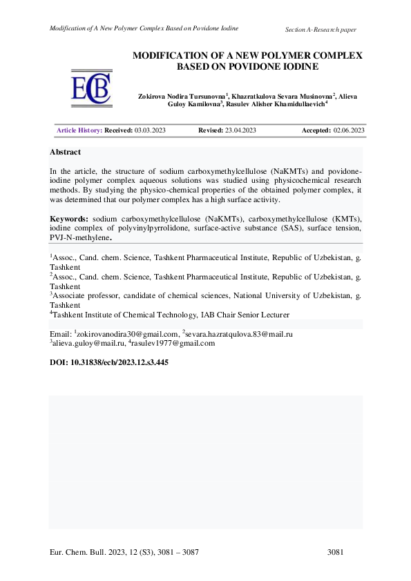 (PDF) MODIFICATION OF A NEW POLYMER COMPLEX BASED ON POVIDONE IODINE