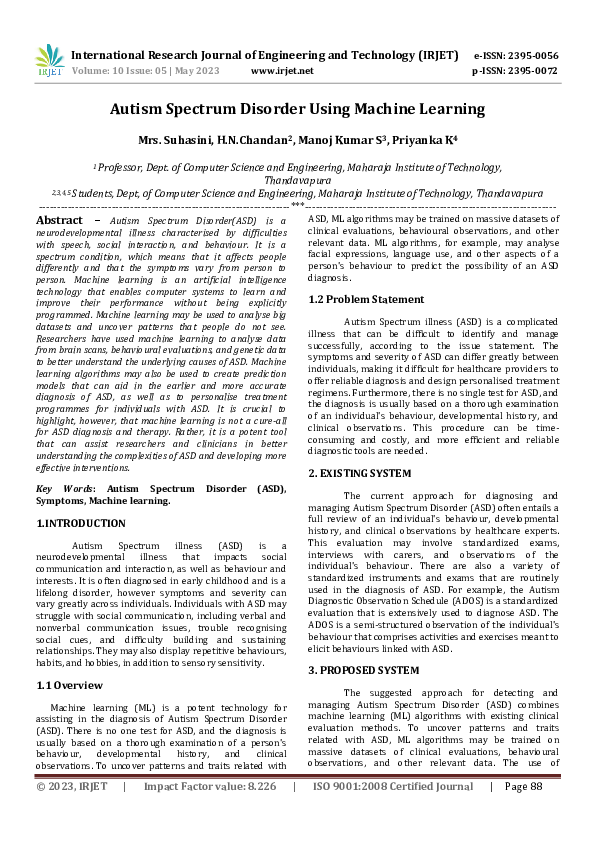 (PDF) Autism Spectrum Disorder Using Machine Learning