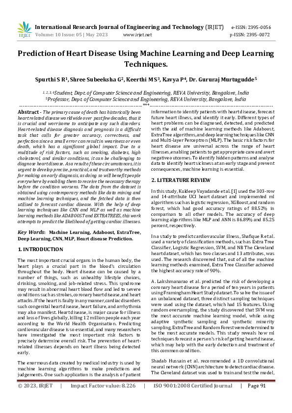 (PDF) Prediction of Heart Disease Using Machine Learning and Deep Learning Techniques