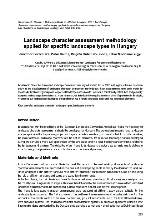 (PDF) Landscape character assessment methodology applied for specific ...