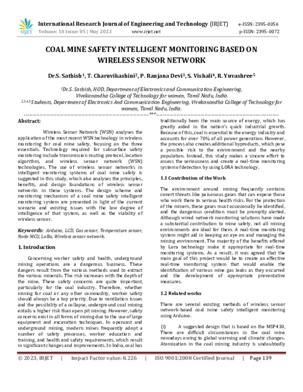 (PDF) COAL MINE SAFETY INTELLIGENT MONITORING BASED ON WIRELESS SENSOR NETWORK