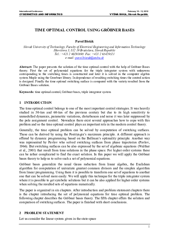 (PDF) Time Optimal Control Using Gröbner Bases