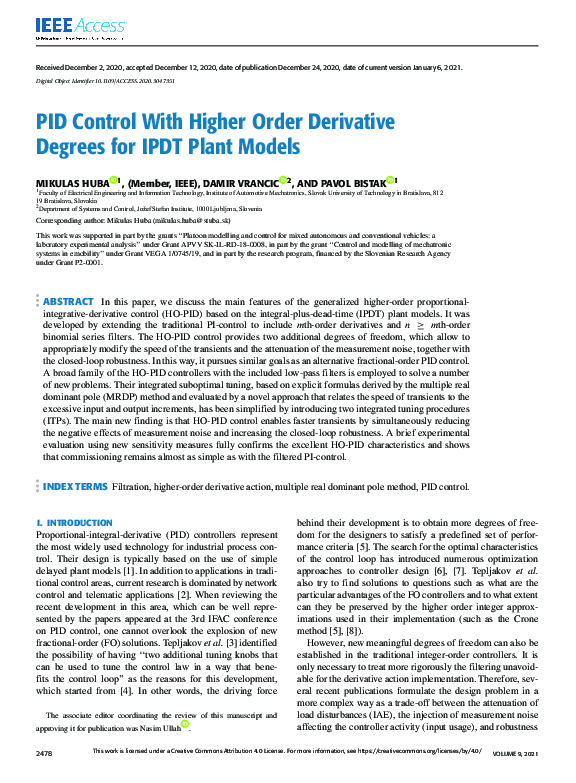 (PDF) PID Control With Higher Order Derivative Degrees for IPDT Plant ...