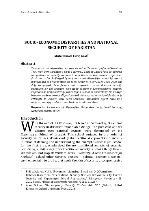 (PDF) Socio-Economic Disparities and National Security of Pakistan