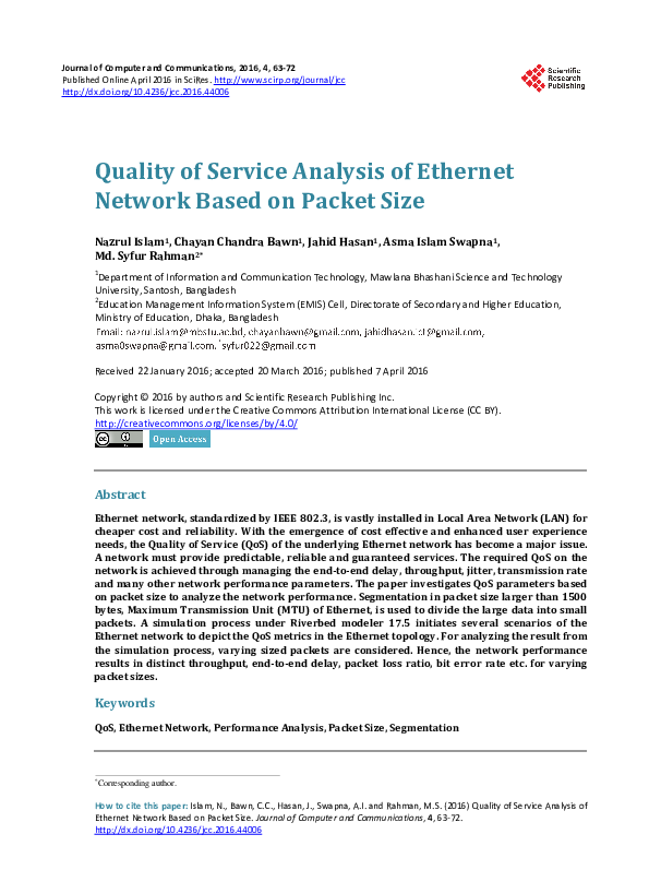 (PDF) Quality of Service Analysis of Ethernet Network Based on Packet Size