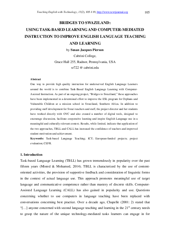 (PDF) Bridges to Swaziland: Using Task-Based Learning and Computer ...