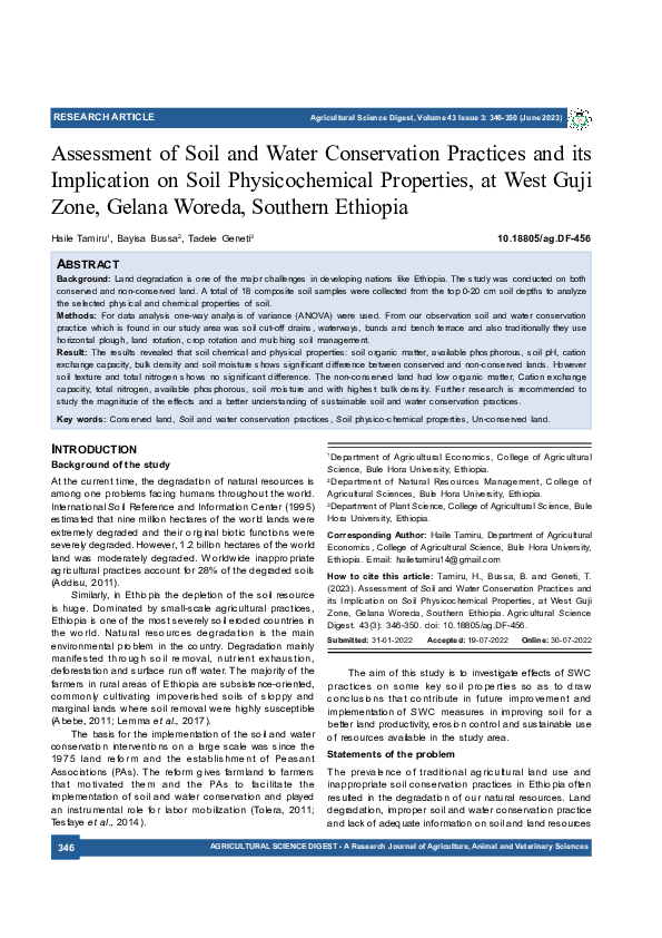 (PDF) Assessment of Soil and Water Conservation Practices and its Implication on Soil ...