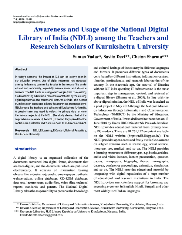 (PDF) Awareness and Usage of the National Digital Library of India ...