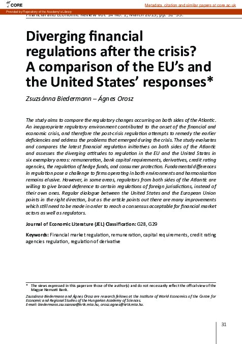 (PDF) Diverging financial regulation after the crisis