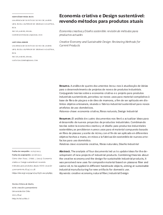 (PDF) Economia criativa e Design sustentável: revendo métodos para ...