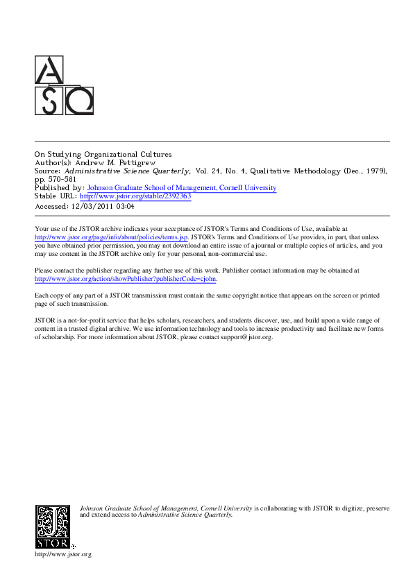 (PDF) On Studying Organizational Cultures