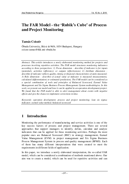 (PDF) The FAR Model - the ‘Rubik’s Cube’ of Process and Project Monitoring