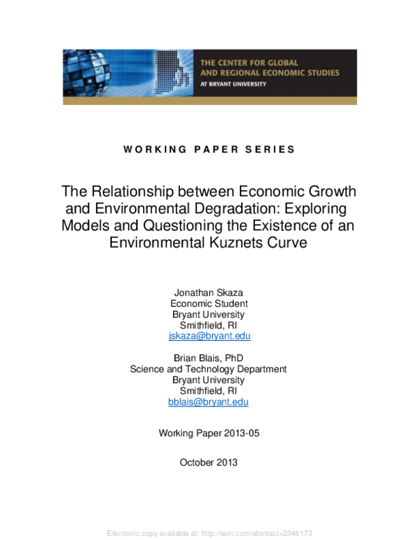 (PDF) The Relationship between Economic Growth and Environmental Degradation: Exploring Models ...