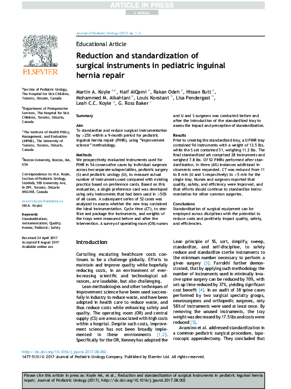 (PDF) Reduction and standardization of surgical instruments in ...