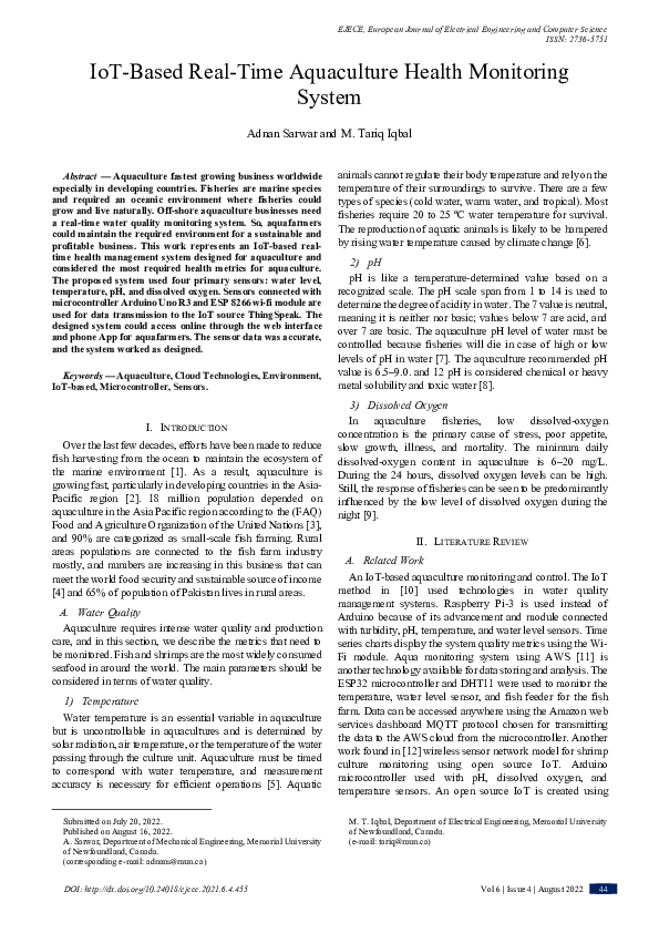 (PDF) IoT-Based Real-Time Aquaculture Health Monitoring System