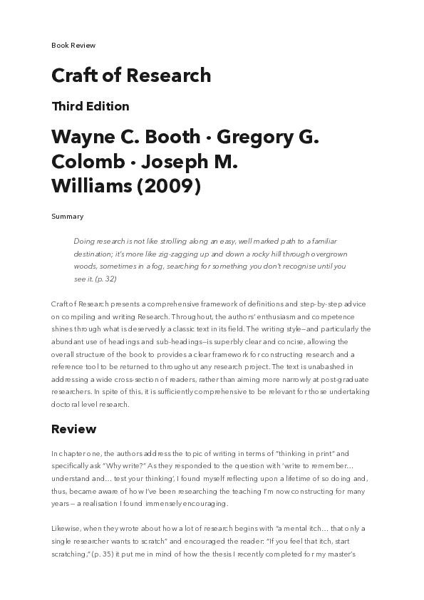 (PDF) Review : The Craft of Research · Booth