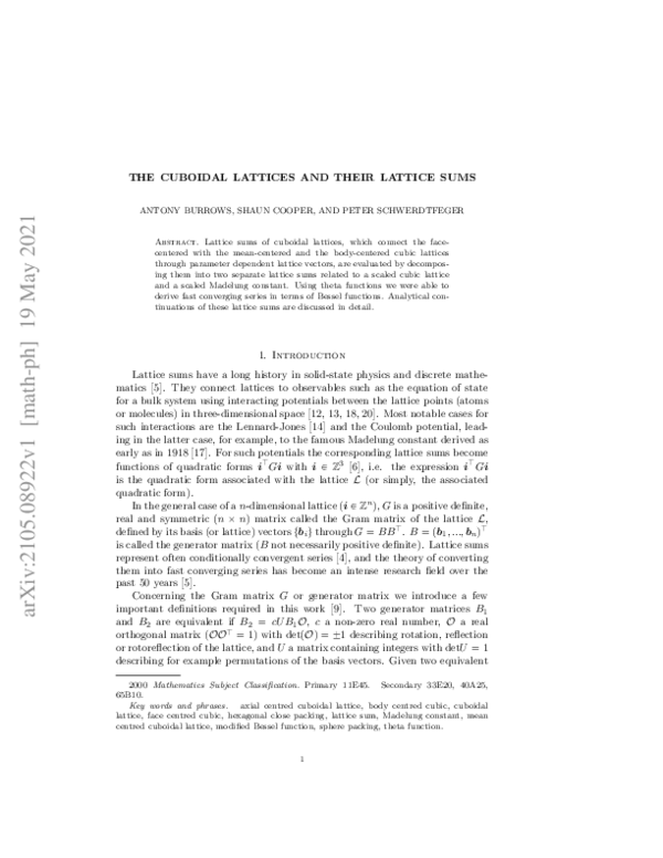 (PDF) The Cuboidal Lattices and their Lattice Sums