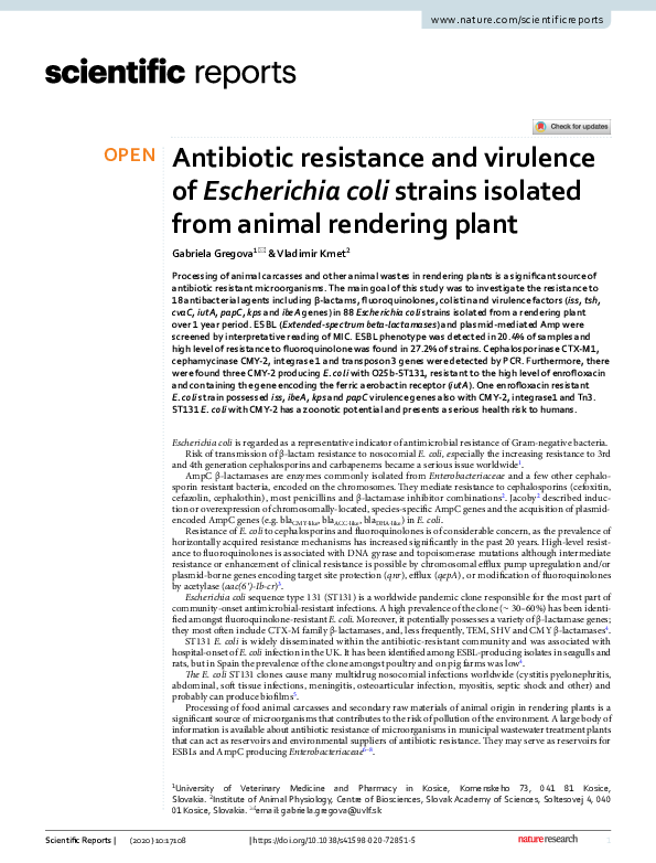 (PDF) Antibiotic resistance and virulence of Escherichia coli strains ...