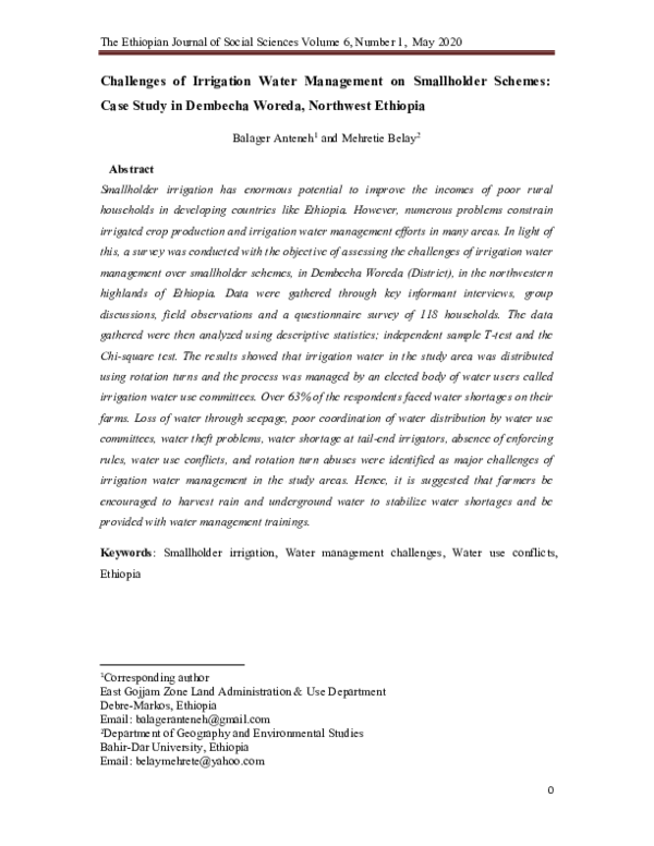 (PDF) Challenges of Irrigation Water Management on Smallholder Schemes ...