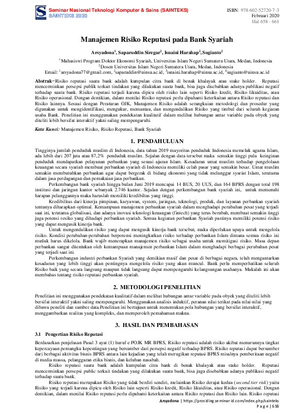 (PDF) Manajemen Risiko Reputasi pada Bank Syariah