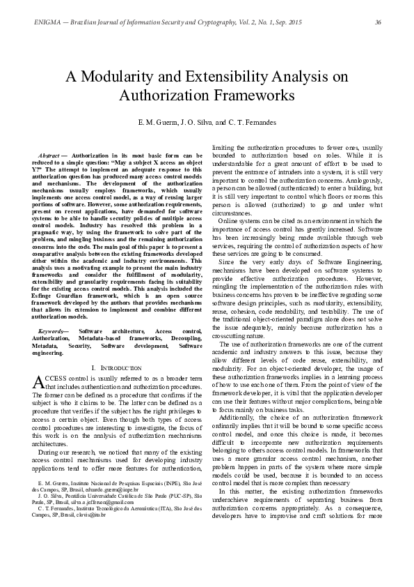 (PDF) A Modularity and Extensibility Analysis on Authorization Frameworks