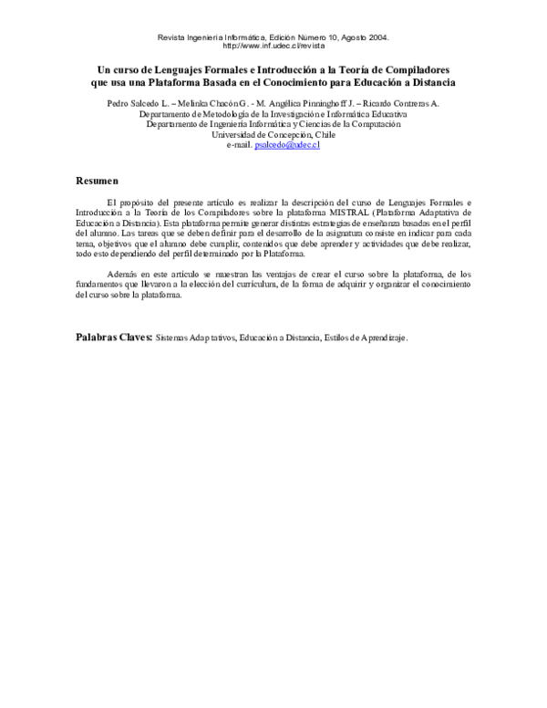 (PDF) Un curso de Lenguajes Formales e Introducción a la Teoría de Compiladores que usa una ...