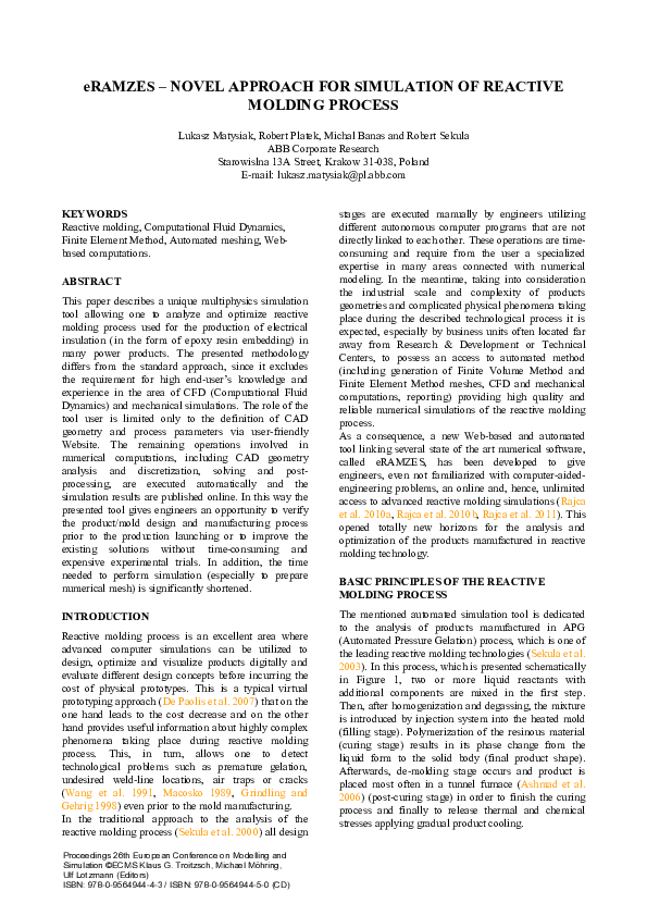 (PDF) eRAMZES – Novel Approach For Simulation Of Reactive Molding Process