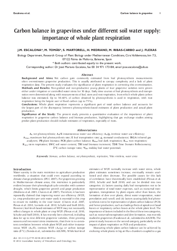 (PDF) Carbon balance in grapevines under different soil water supply ...
