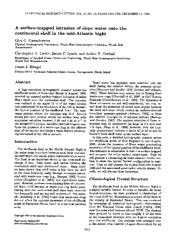 (PDF) A surface-trapped intrusion of slope water onto the continental ...