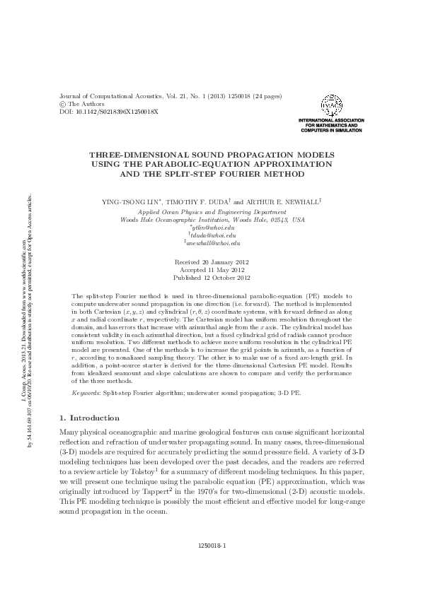 Pdf Three Dimensional Sound Propagation Models Using The Parabolic Equation Approximation And
