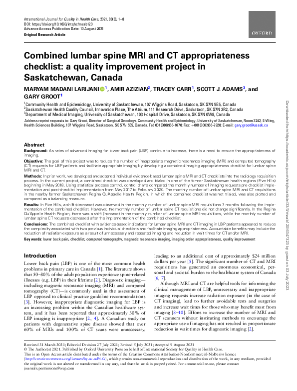 (PDF) Combined lumbar spine MRI and CT appropriateness checklist: a ...