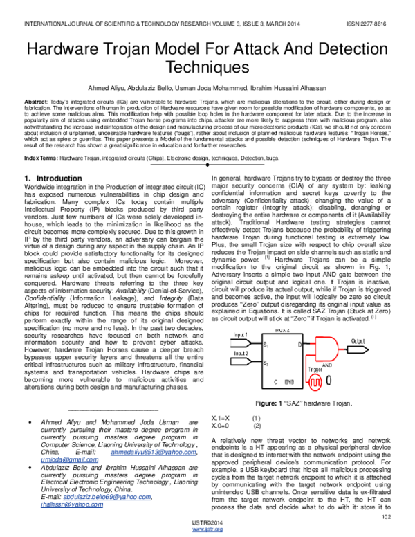 (PDF) Hardware Trojan Model For Attack And Detection Techniques
