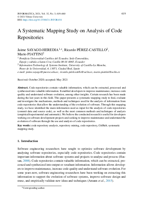 (PDF) A Systematic Mapping Study on Analysis of Code Repositories