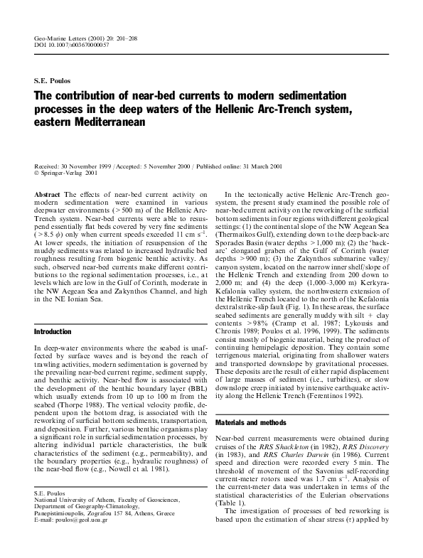 (PDF) The contribution of near-bed currents to modern sedimentation ...