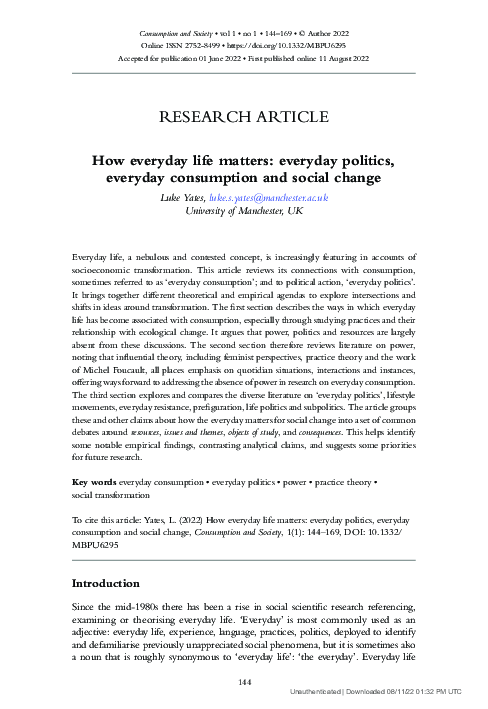 (PDF) How everyday life matters: everyday politics, everyday ...