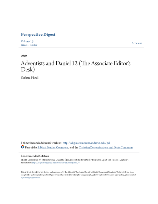 (PDF) Adventists and Daniel 12 (The Associate Editor\u27s Desk)