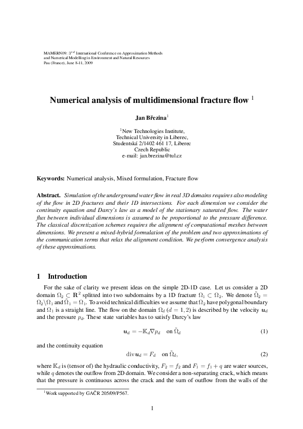 (PDF) Numerical analysis of multidimensional fracture flow