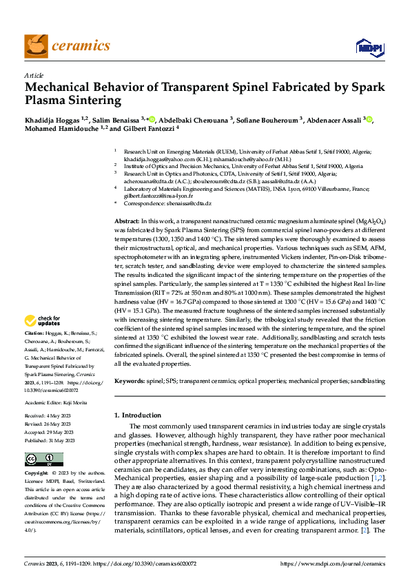 (PDF) Mechanical Behavior of Transparent Spinel Fabricated by Spark ...
