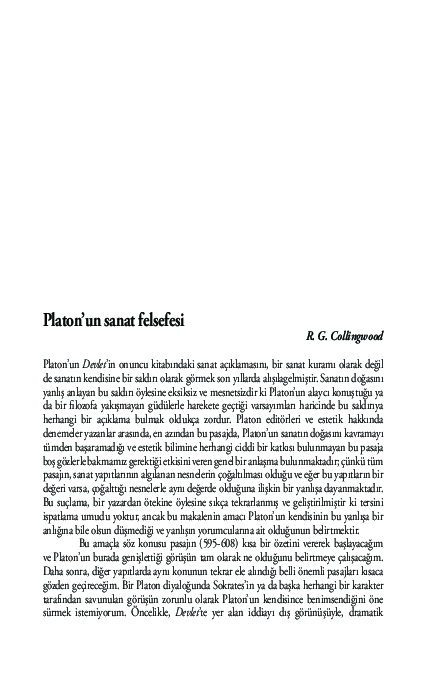 (PDF) Platon'un Sanat Felsefesi