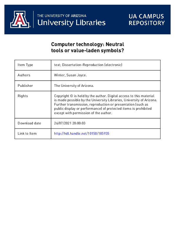 (PDF) Computer technology: Neutral tools or value-laden symbols?
