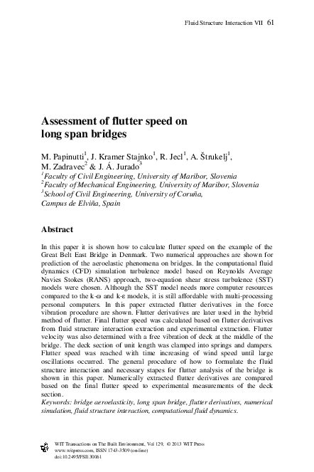 (PDF) Assessment of flutter speed on long span bridges