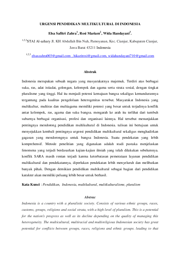 (PDF) URGENSI PENDIDIKAN MULTIKULTURAL DI INDONESIA